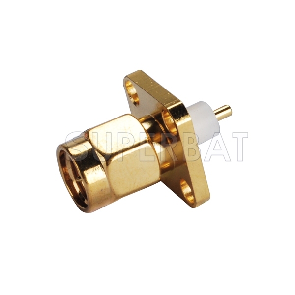 SMA Male 4 Hole Flange Plug Solder Connector with external insulator ...