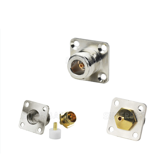 N Jack Female Connector Straight 4 Hole Flange Solder for Semi-Rigid .086" RG405 Cable,N-Type ...