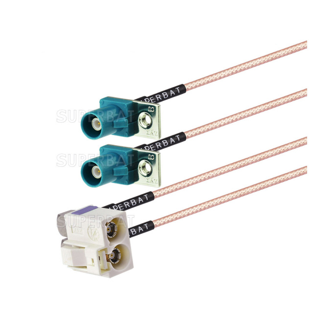 Right Angle Double Fakra Female Jack to twin Male Plug Aerial Antenna Adapter Distributor Rns ...