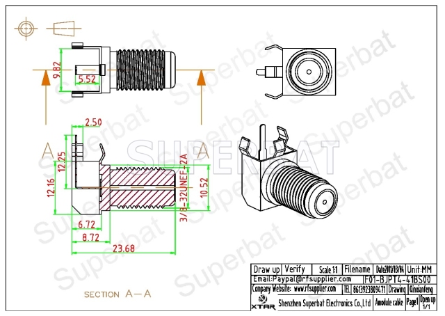 F Jack Female Connector Right Angle Bulkhead Solder,F-Type Connectors