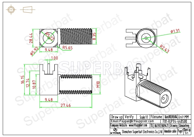 F Jack Female Connector Right Angle Solder,F-Type Connectors