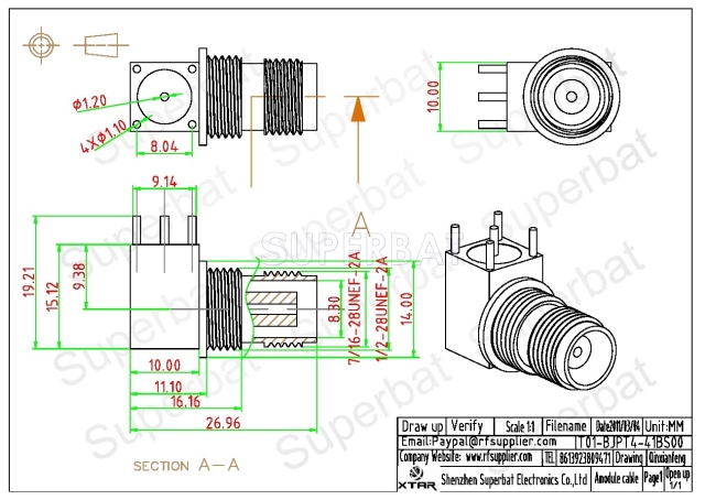 TNC Jack Female Connector Right Angle Bulkhead Solder,TNC Connectors