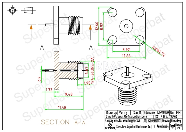 SMA 4 Hole Flange Straight Female Solder Post Connector,SMA Connectors