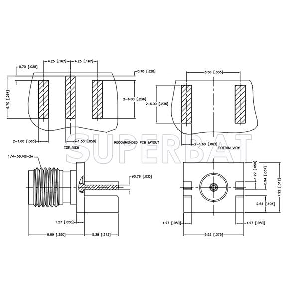 SMA Female End Launch Jack PCB Mount wide flange 0.037" connector,SMA Connectors