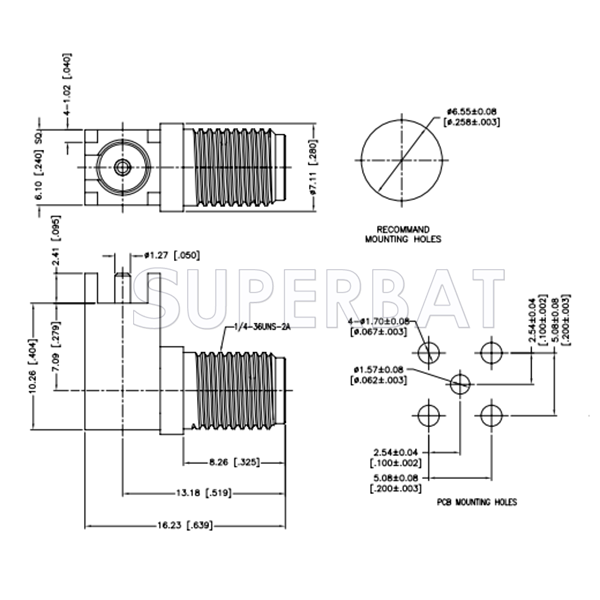 Superbat SMA Female Jack PCB Through Hole 90 Degree RF Connector,SMA ...