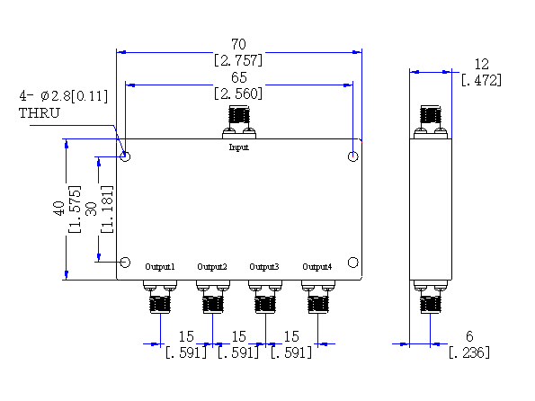 90～110 MHz SMA Female 4 Way Power Divider 50 Ohm Wide-Band Signal Splitter