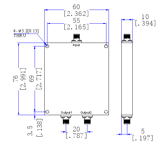 220~670 MHz SMA Female 2 Way Power Divider 50 Ohm Wide-Band Signal Splitter