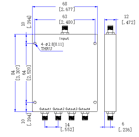 380～2500 MHz SMA Female 4 Way Power Divider 50 Ohm Wide-Band Signal ...