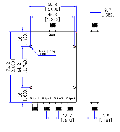 500～2000 MHz SMA Female 4 Way Power Divider 50 Ohm Wide-Band Signal ...
