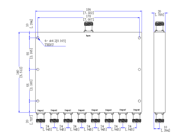 500～9000 MHz N Female 8 Way Power Divider 50 Ohm Wide-Band Signal Splitter