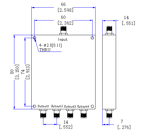 600～6000 MHz SMA Female 4 Way Power Divider 50 Ohm Wide-Band Signal ...