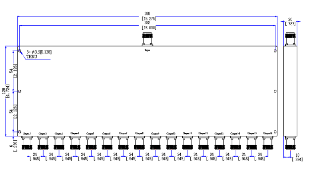 600～6000 MHz N Female 16 Way Power Divider 50 Ohm Wide-Band Signal Splitter