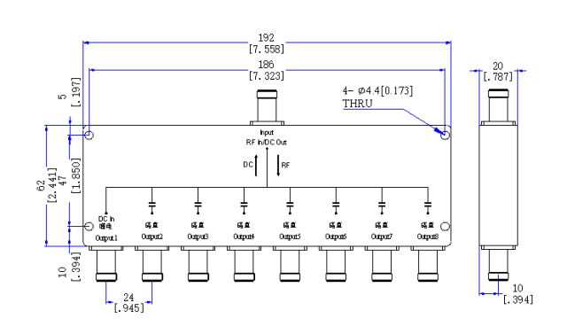 1100～1700 MHz TNC Female 8 Way Power Divider 50 Ohm Wide-Band Signal ...