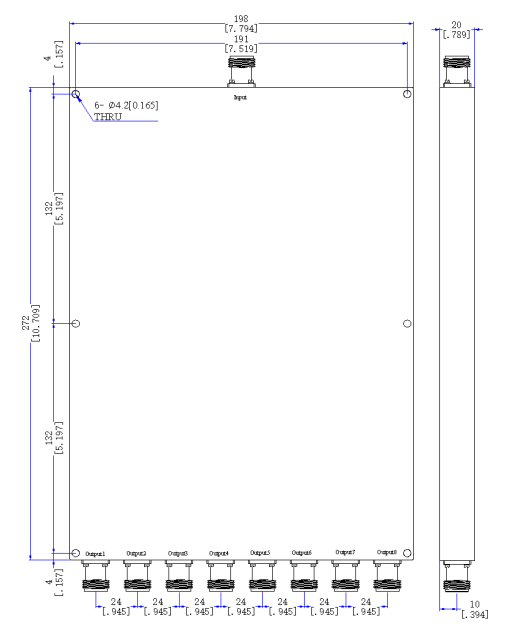110～520 MHz N Female 4 Way Power Divider 50 Ohm Wide-Band Signal Splitter