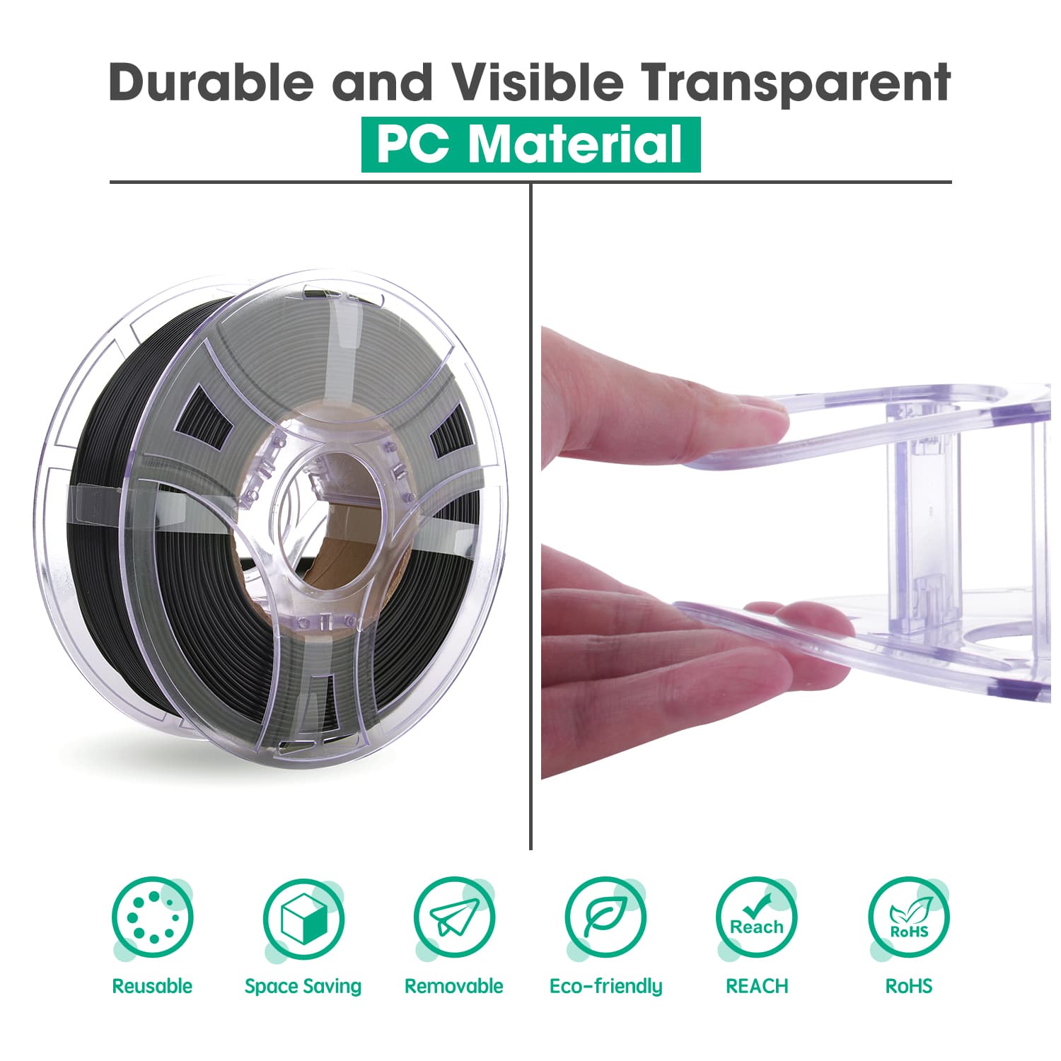 eSUN 3D Filament Reusable Spool PC Transparent 3D Printing Removable ...