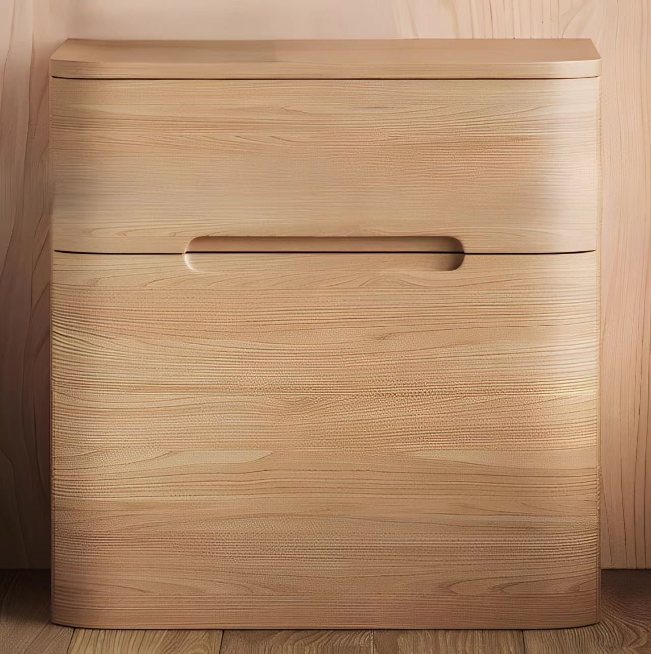 Wood-coloured bedside tables