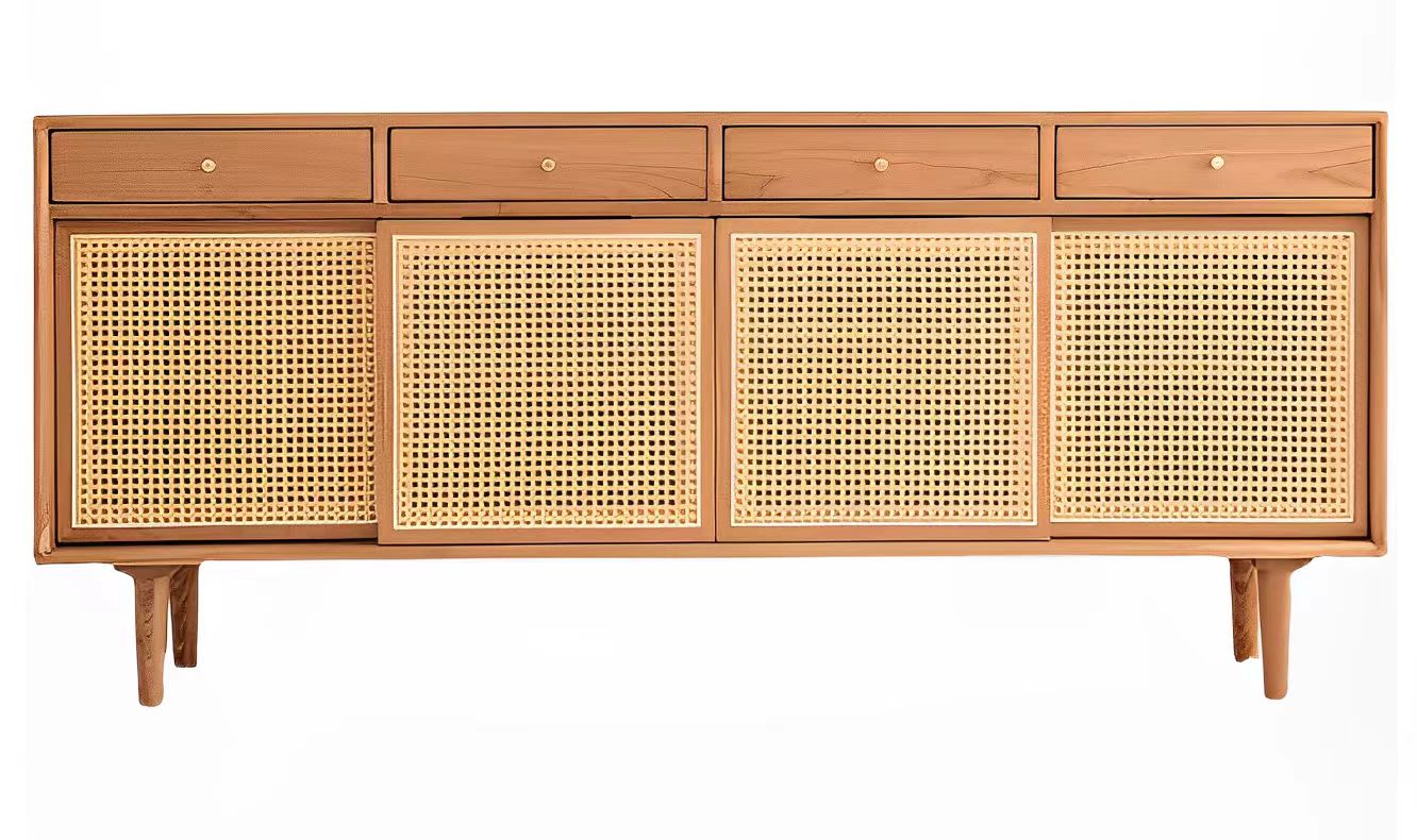 Solid wood rattan sideboard