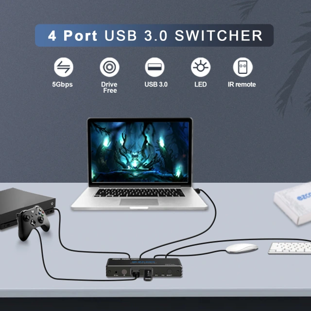 USB KVM Switch 2 PC 4 Port