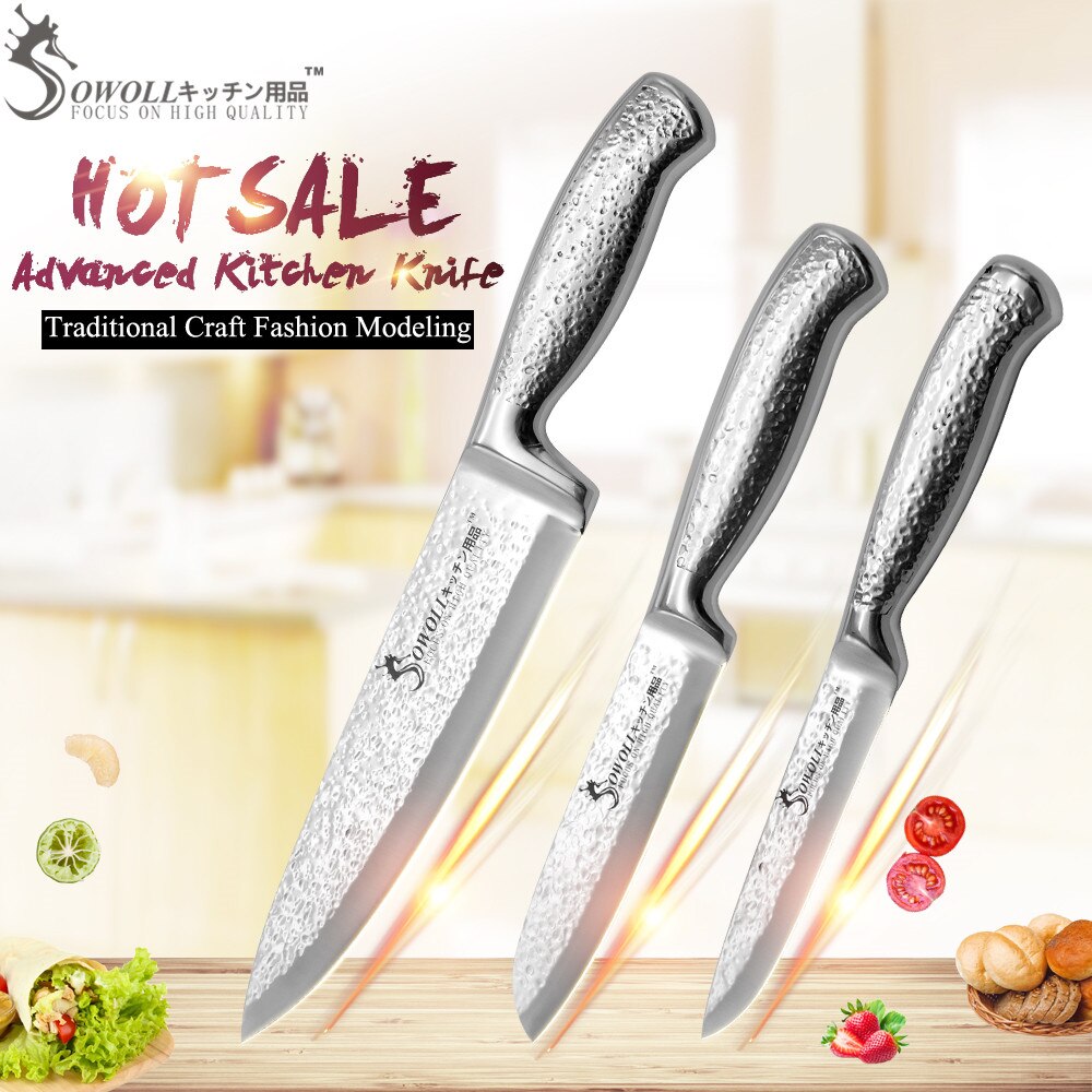 3-Pcs Hammer Pattern Blade Stainless Steel Knife Set SOWOLL Kitchen ...