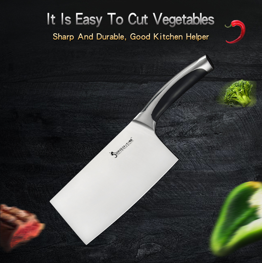 Sowoll Asian Chinese Clever Knife With Stainless Steel Handle