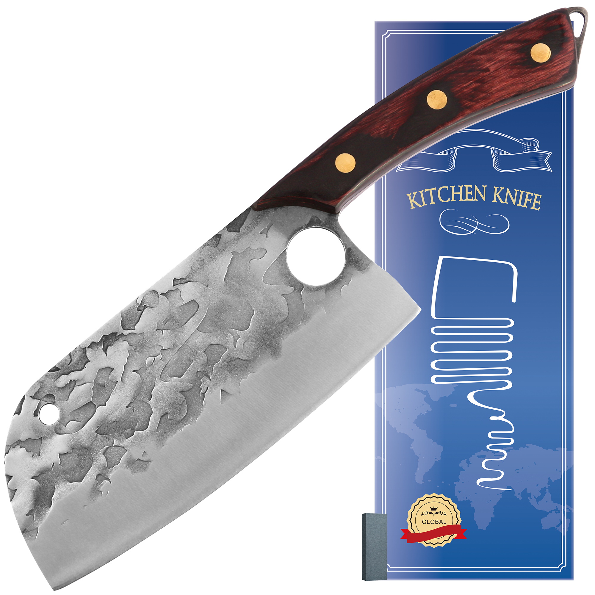 XYJ 7 Inch Finger Hole Stainless Steel Asian Cleaver With Wood Handle