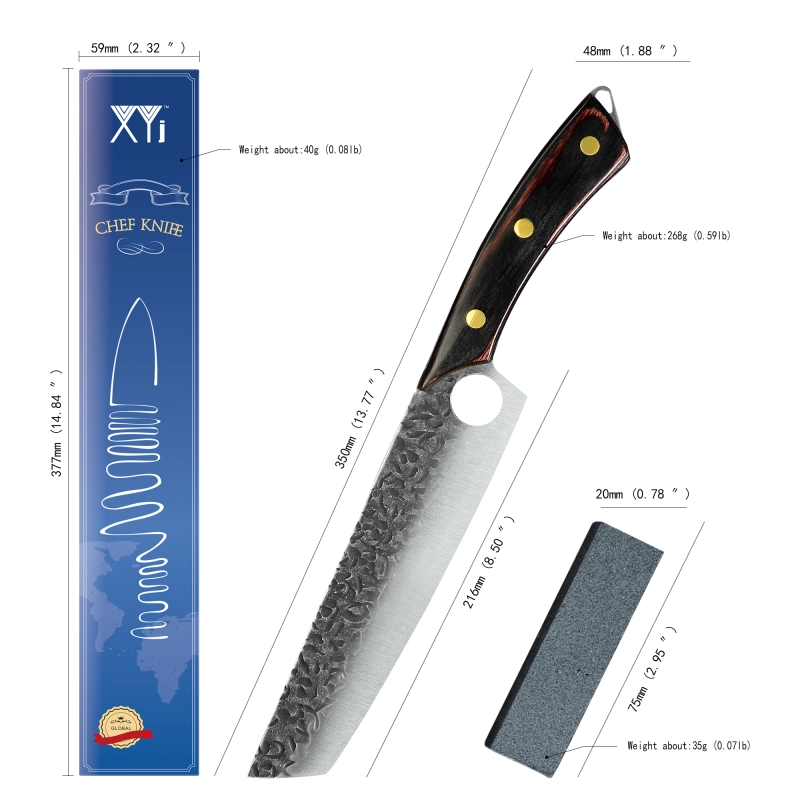 XYJ 8.5 Inch Long Chef Knife Stainless Steel Hammer Finish Blade
