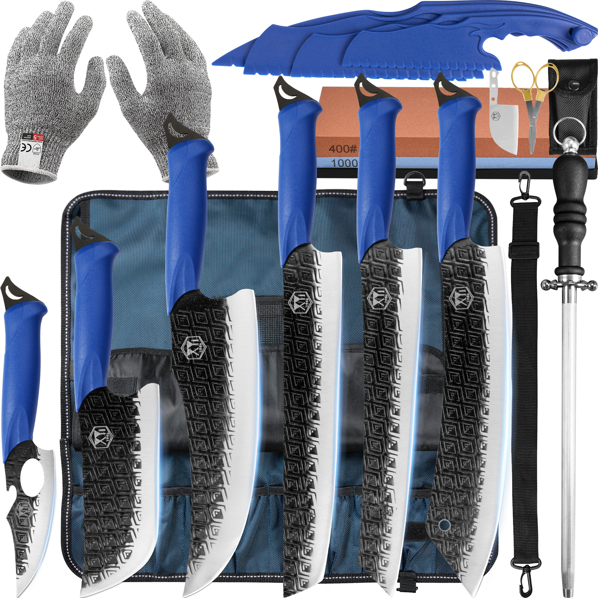 XYJ Vegetable Slice Knives Set With Bag Whetstone Honing Steel