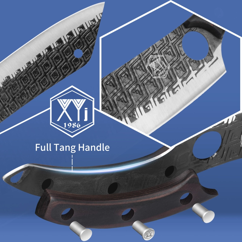 XYJ Curved Slicing Knife With Sheath Honing Steel Pocket Knives