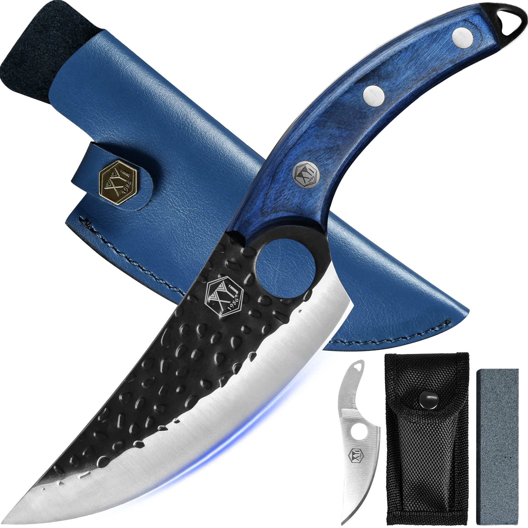 XYJ Camp Boning Knife With Sheath Pocket Knife Mini Whetstone