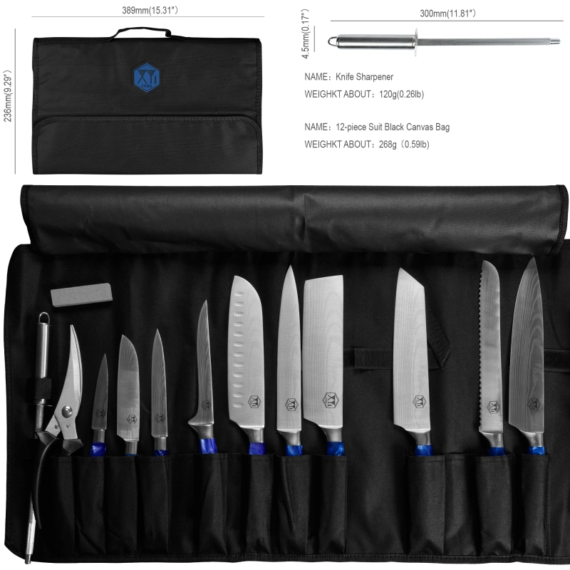 XYJ Kitchen Knife Set With Knife Bag&Sharpener Rod|XYJ Knife