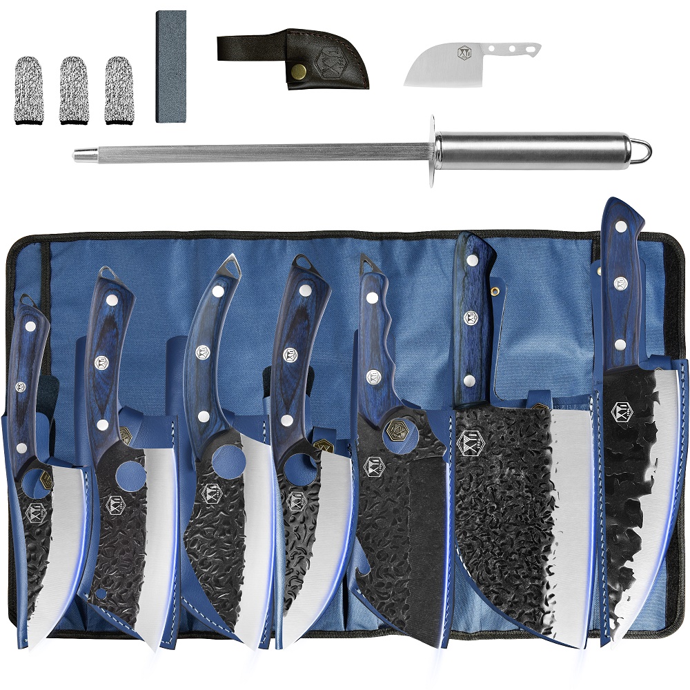 XYJ Portable Chef Knife Set With Rolling Bag Sharpener Stick