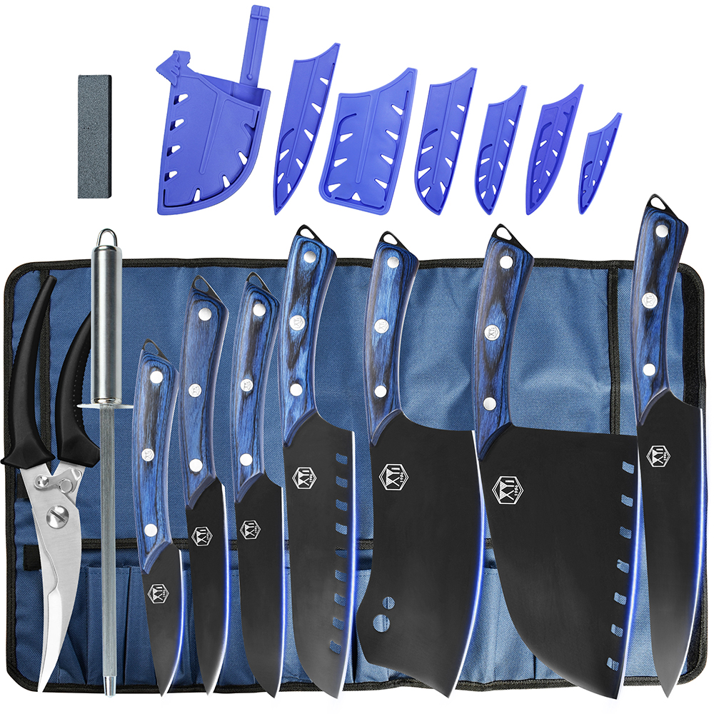 XYJ 7pcs full tang kitchen knife set with roll bag