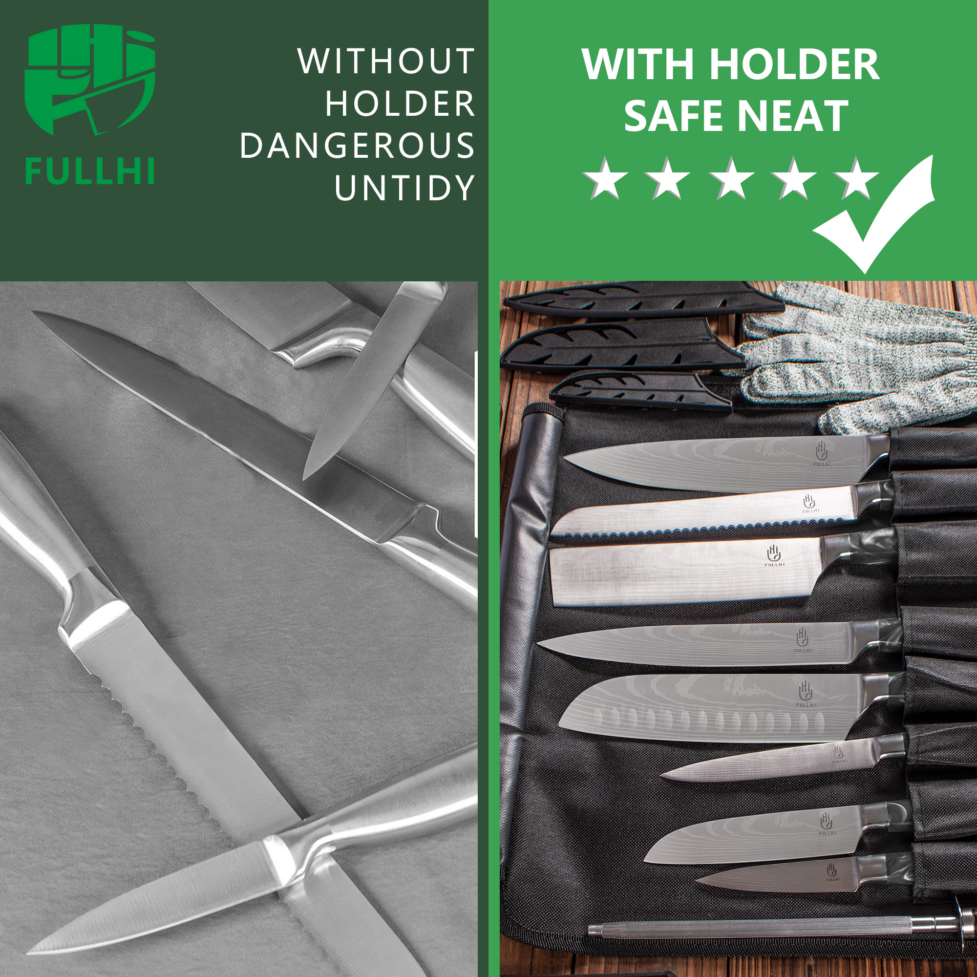 Fullhi Knife Set 14PCS Japanese Knife Block Set – Best Kitchen Knife ...