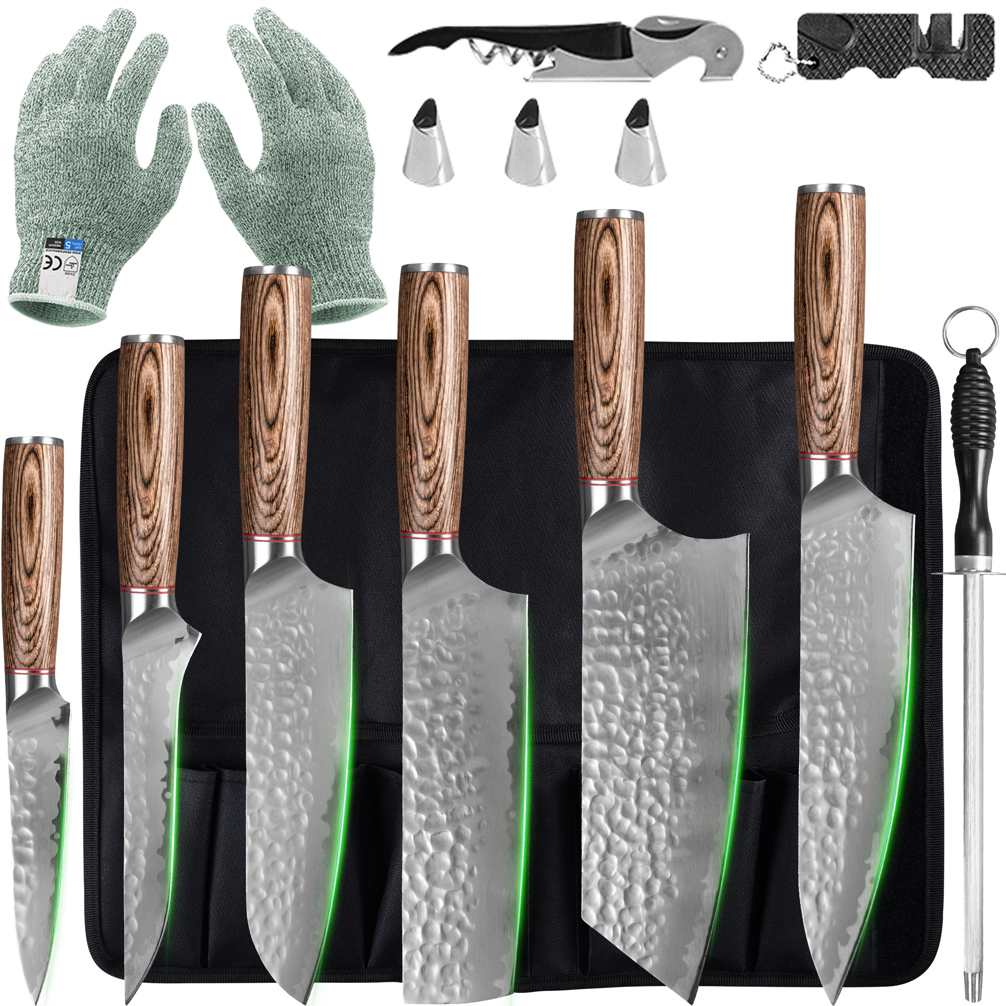 FULLHI Knife Set 12pcs Japanese Knife Set, Multiple Colour Premium ...