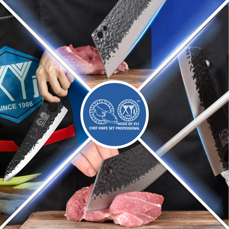 XYJ Professional Kitchen Knife Set with High-Carbon Steel Forged Blades ...