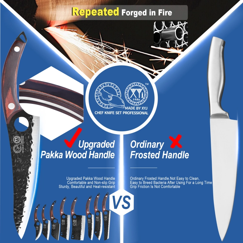 XYJ Professional Kitchen Knife Set with High-Carbon Steel Forged Blades ...