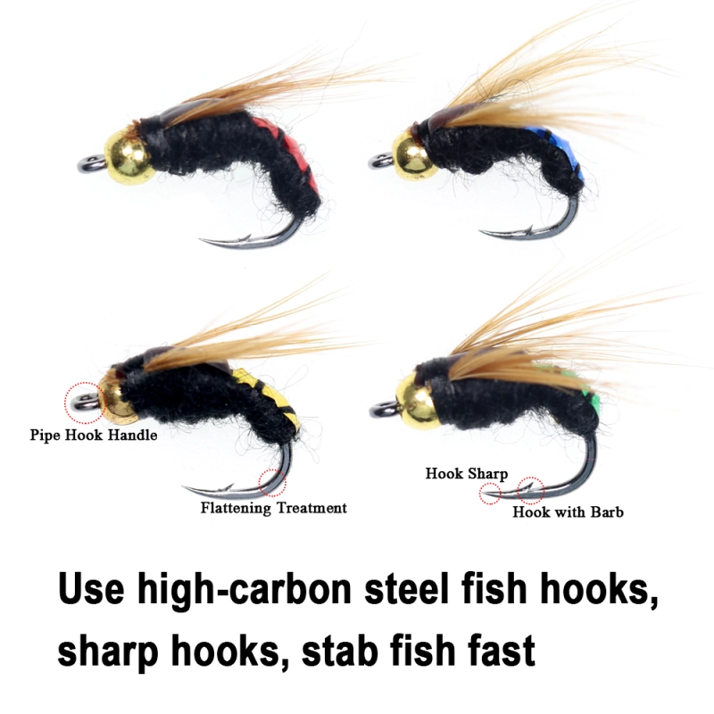 ICERIO 32pcs/Box Bead Head Fast Sinking Nymph Scud Fly Bug Worm Trout ...