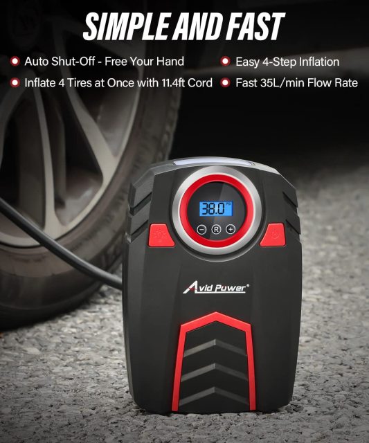 Avid Power Tire Inflator Portable Air Compressor 12V DC Auto Air Pump