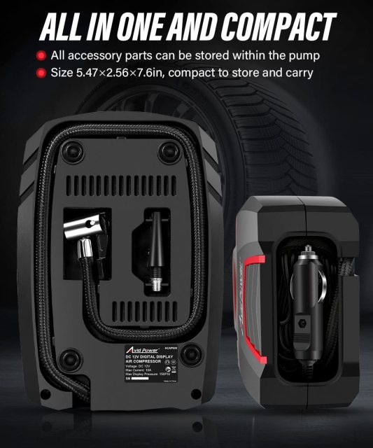 Avid Power Tire Inflator Portable Air Compressor 12V DC Auto Air Pump