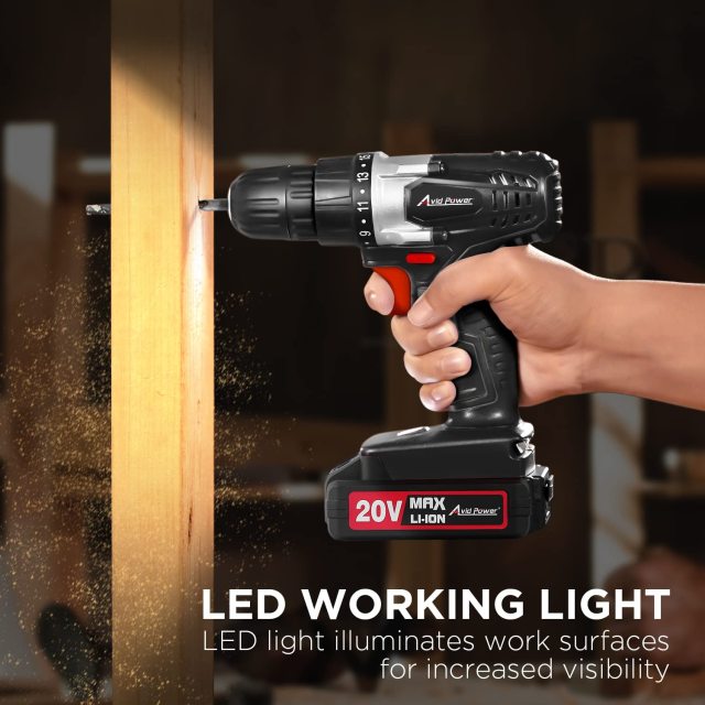 AVID POWER 20V Cordless Drill 3/8"Variable Speed Battery Power Drills