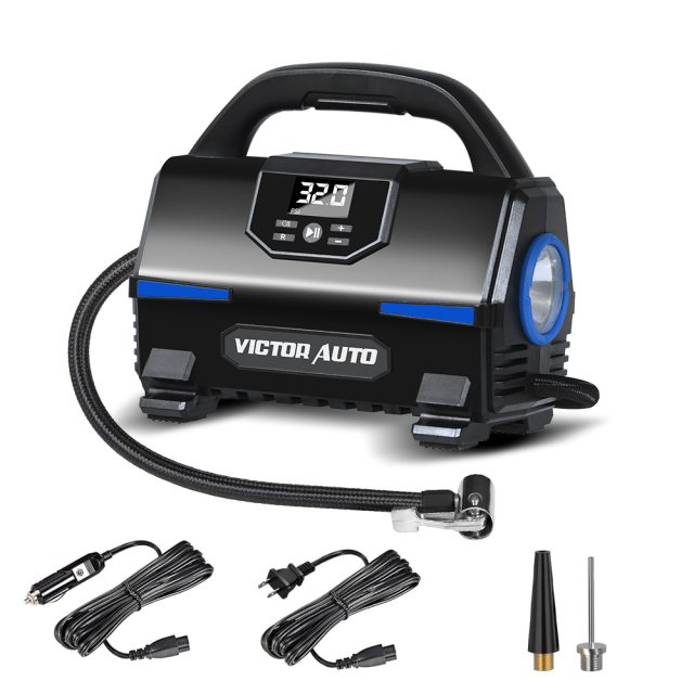 Victor Auto 120V AC/12V DC Tire Inflator Portable Air Compressor Pump