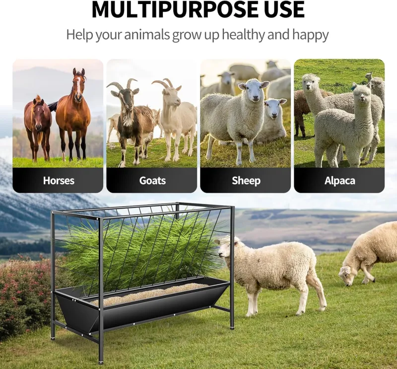 2 in 1 Pasture Hay Feeder 45 Gallon Livestock Feed Trough with 24 ...