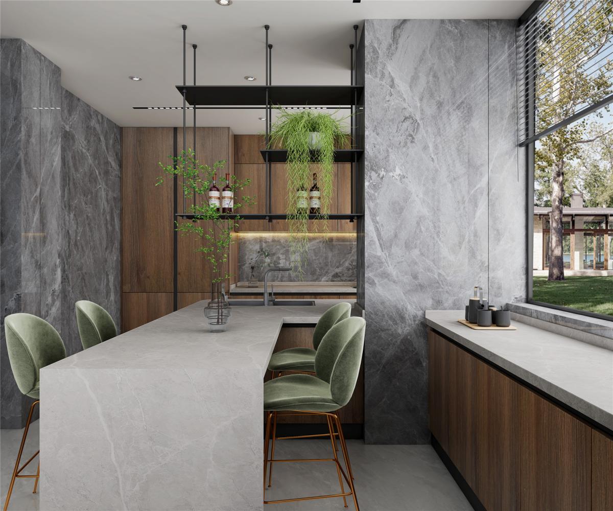 Gray sintered stone slab - a unique artistic touch