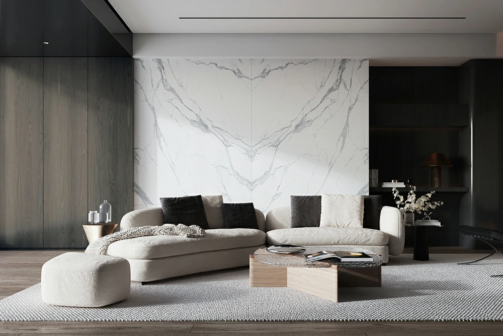 Calacatta White marble sintered stone slab countertops backdrop walls