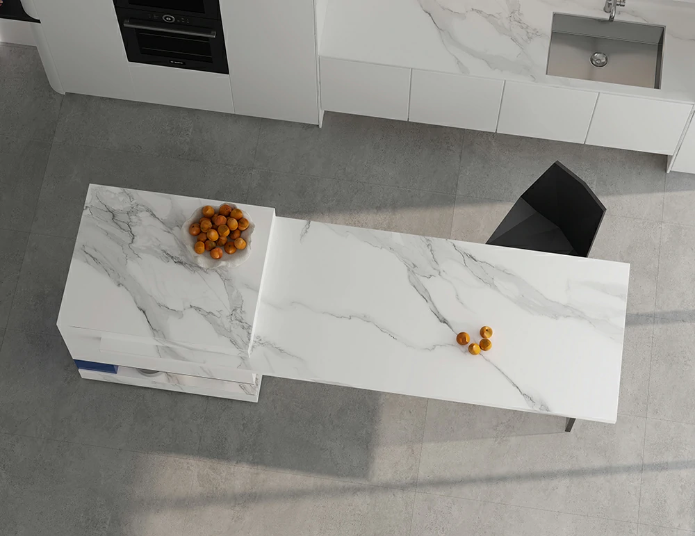 Calacatta White marble sintered stone slab kitchen countertops backdrop ...