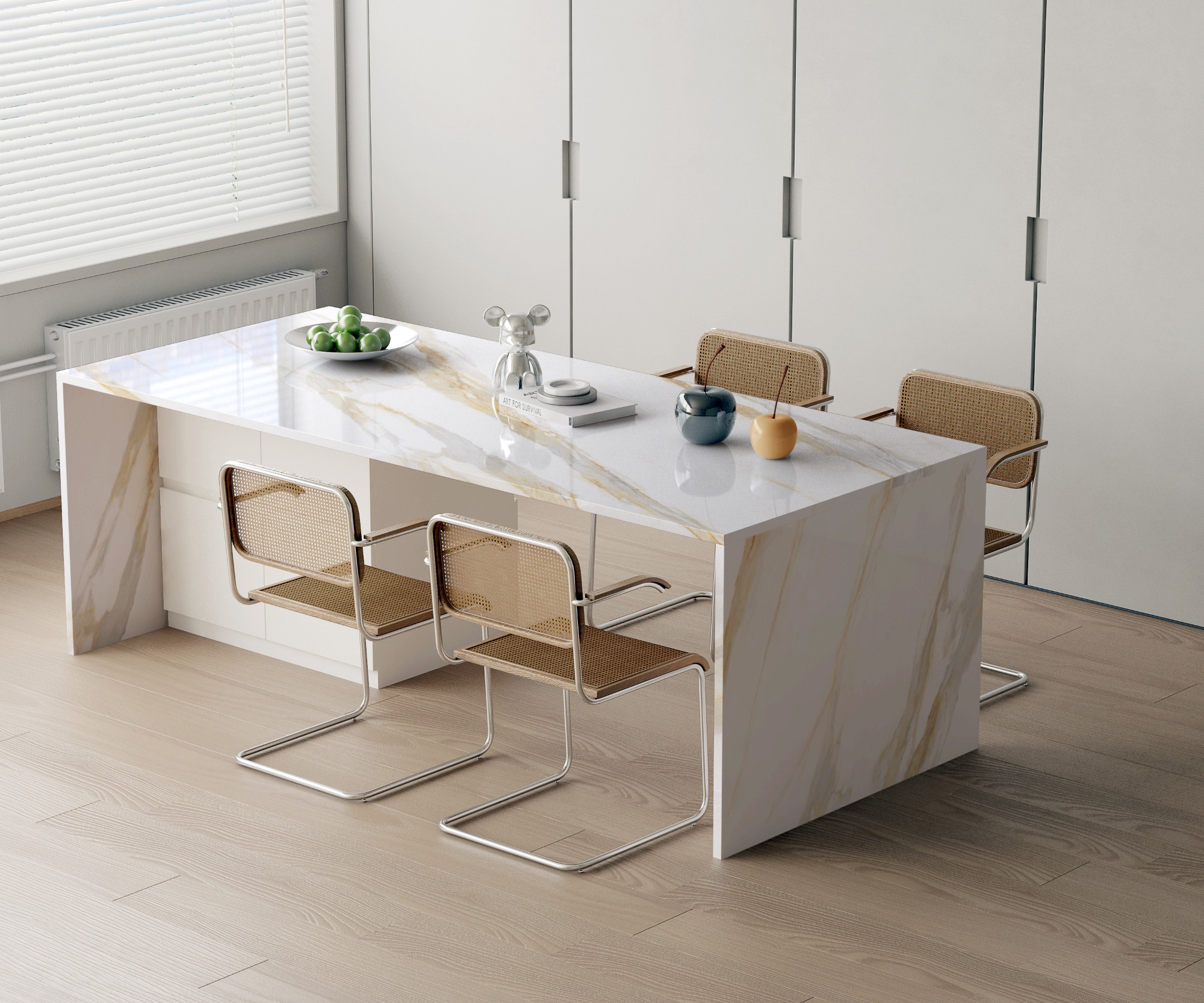 Full body Calacatta Gold porcelain countertops dining table