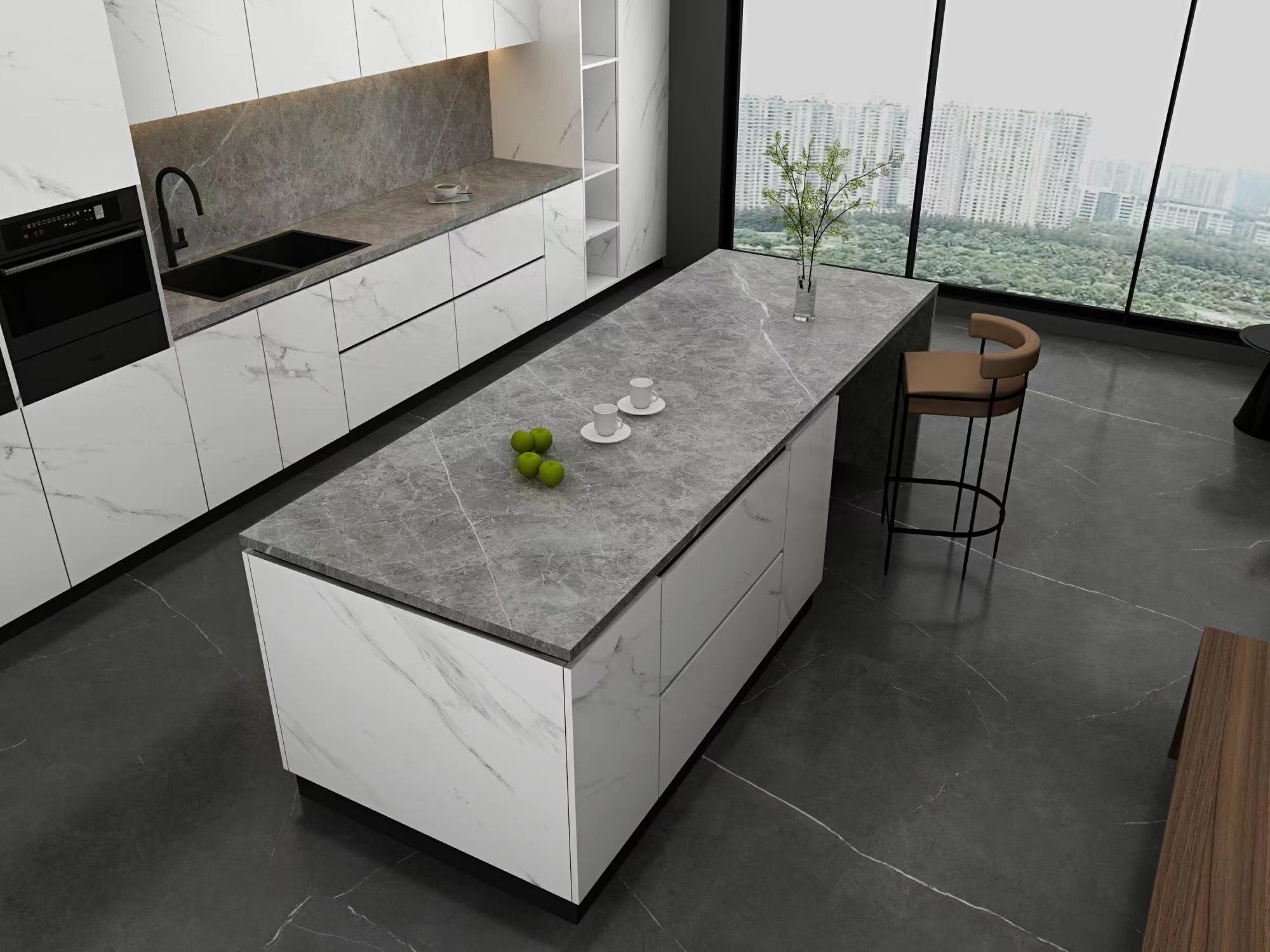 Gray sintered stone slab - a unique artistic touch