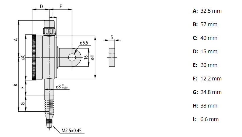 Dial Gauge, Lug Back, ISO Type IP63, 5mm, 0,01mm 1044A-60,Indicators