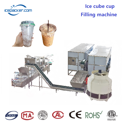 Ice cube making and ice cup filling packing machine