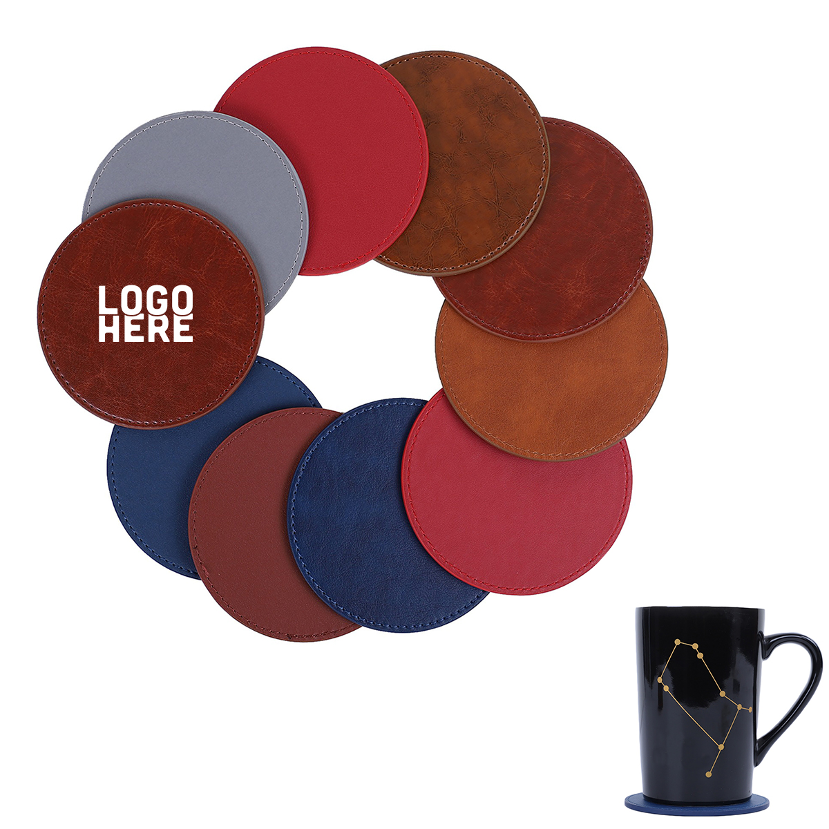 4" PU Round Leather Coasters